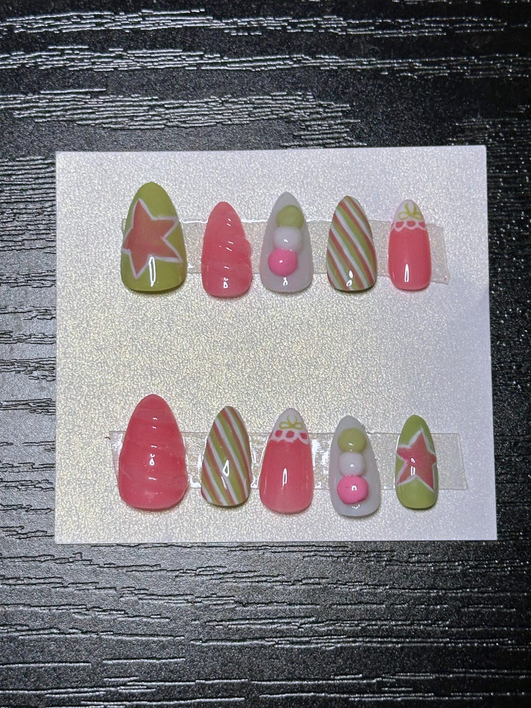 Japanese Dango Press-on Nails: Pink & Green Wagashi Dessert Set - Etsy