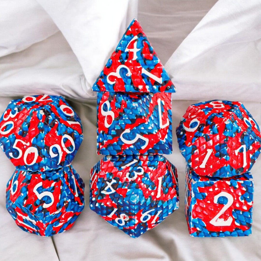 Red and Blue Scale Dice – Bold Textured Dice With High-contrast Design ...