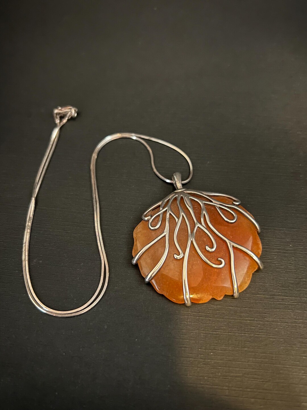 Sterling Silver Swirl Overlay Pendant Necklace – Large Orange ...