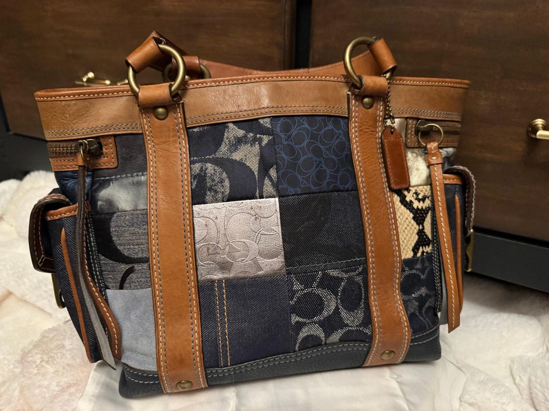 Coach Limited Edition Indigo Denim Patchwork Canvas Leather Tote Bag - Etsy