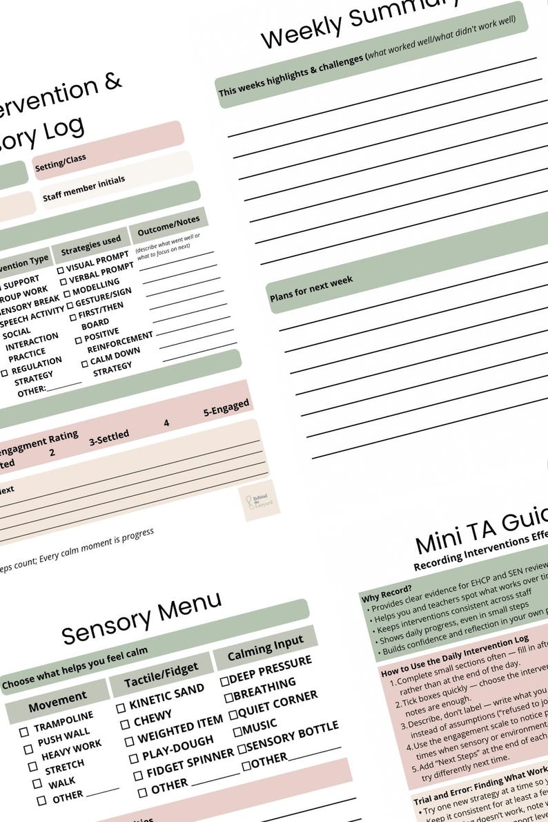 TA Daily Intervention & Sensory Log Pack | 4-page Printable SEN ...