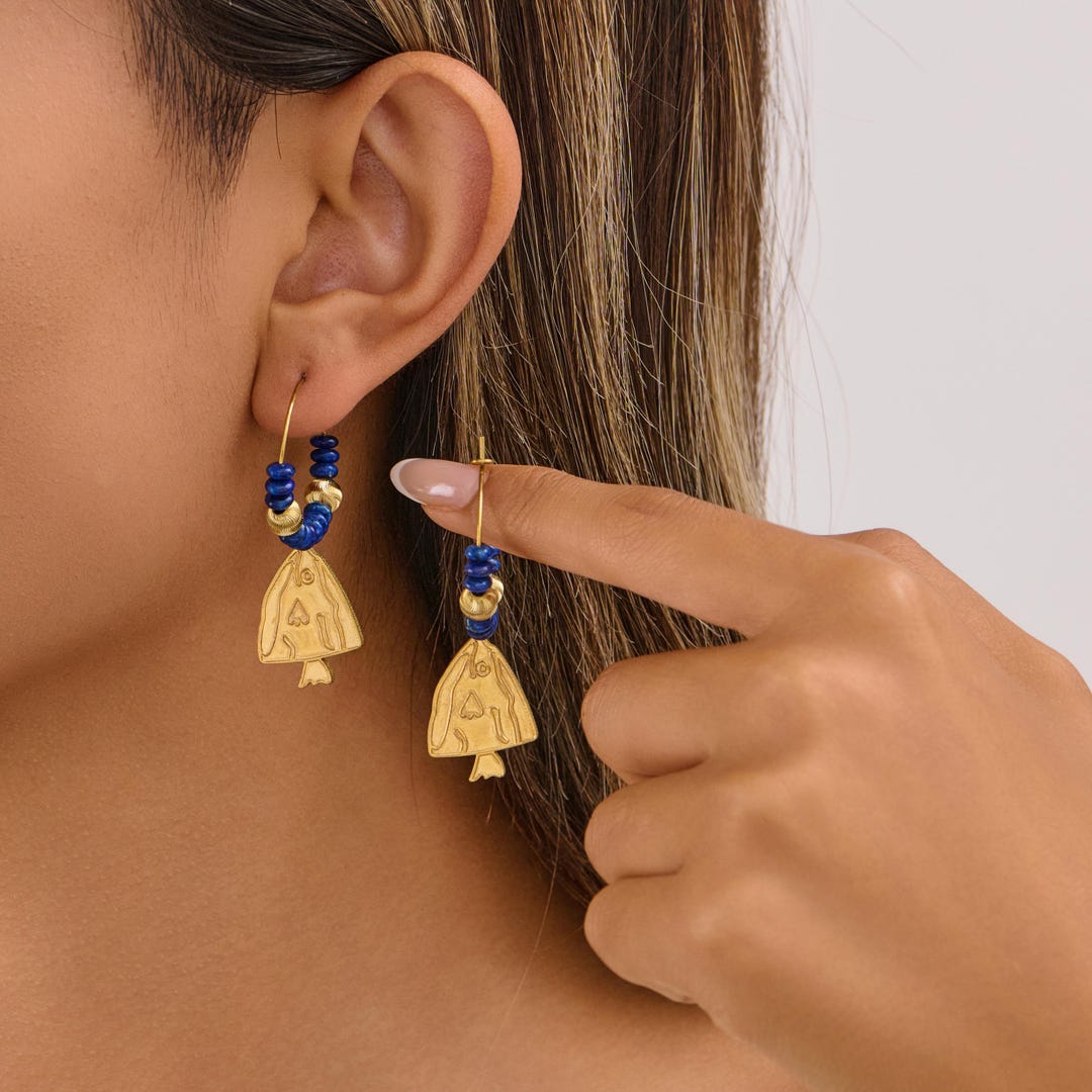 Brass Fish Hoop Earrings – Lapis Lazuli Gemstone Boho Jewelry for Women ...