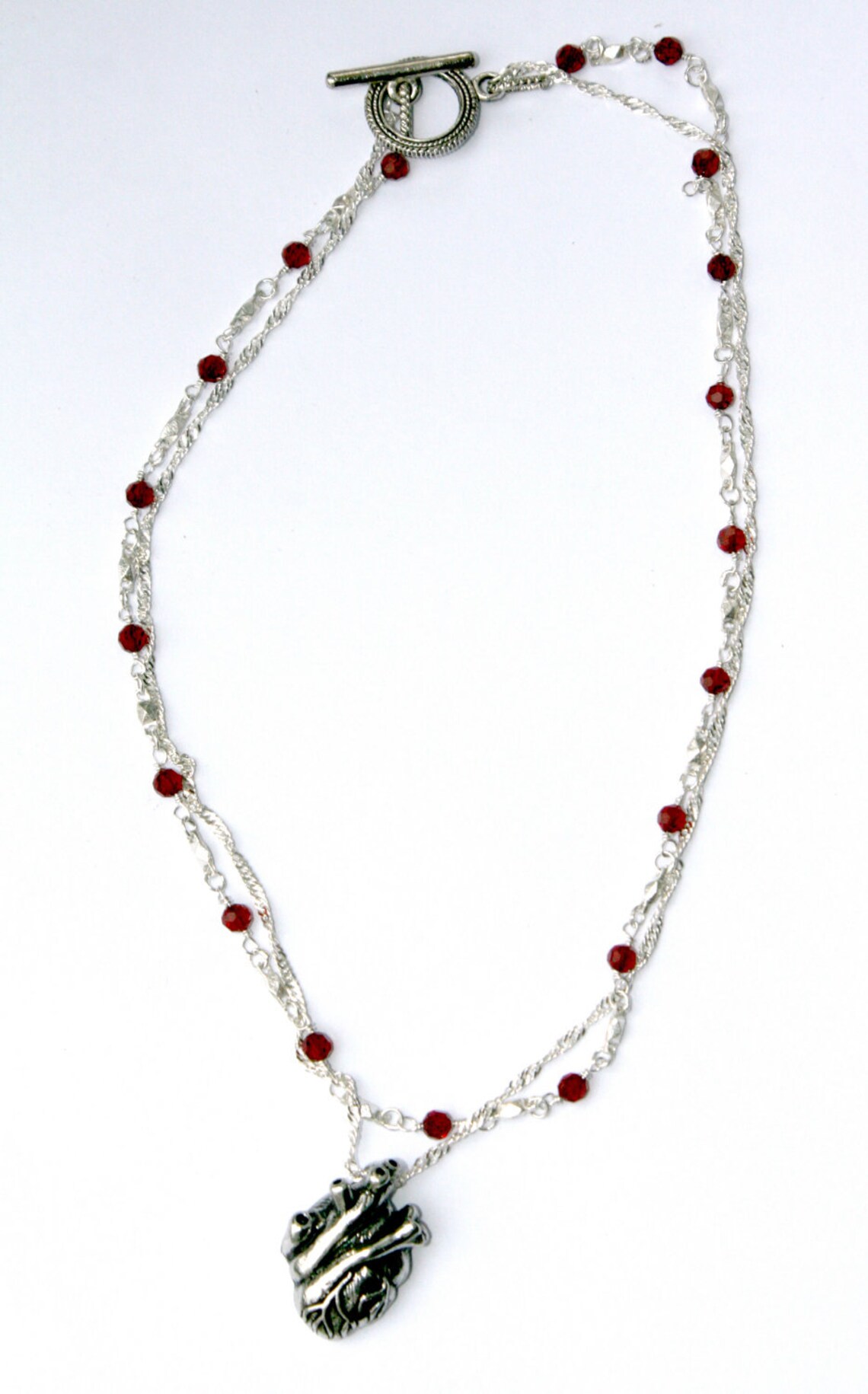 Anatomical Heart Necklace With Garnet Crystal Chain - Etsy