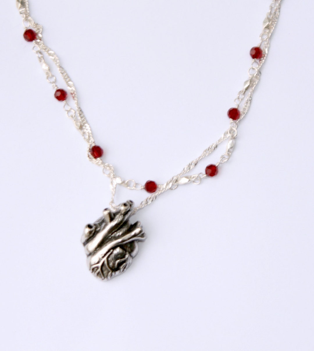Anatomical Heart Necklace With Garnet Crystal Chain - Etsy
