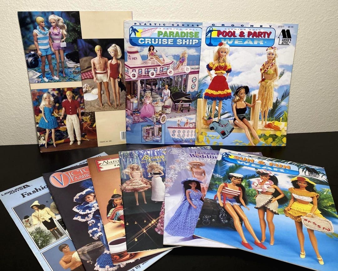 RARE! Barbie Paradise Cruise Ship + 8 Vintage Crochet Pattern Magazines ...