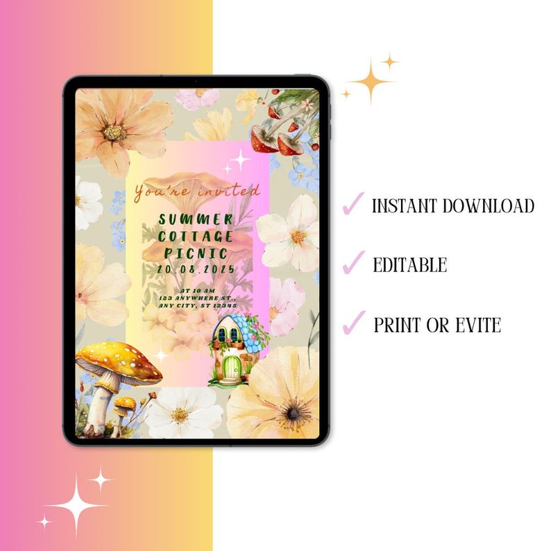 Cottagecore Picnic Invitation | Editable Floral Inspired Invite ...