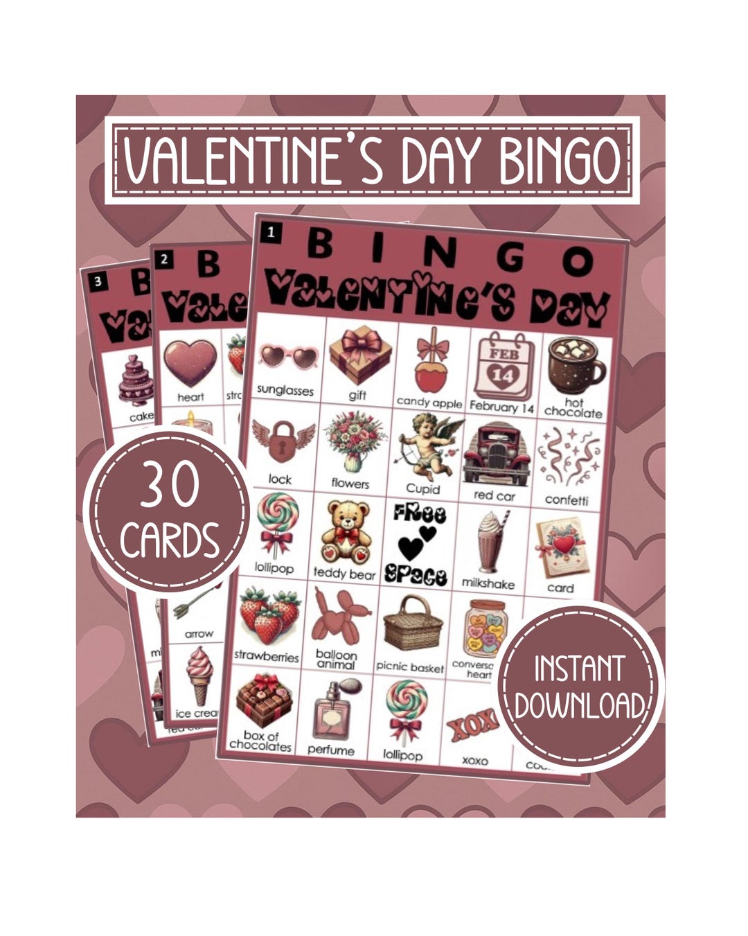 Valentine's Day Bingo Game, Printable Valentines Activity for Kids ...