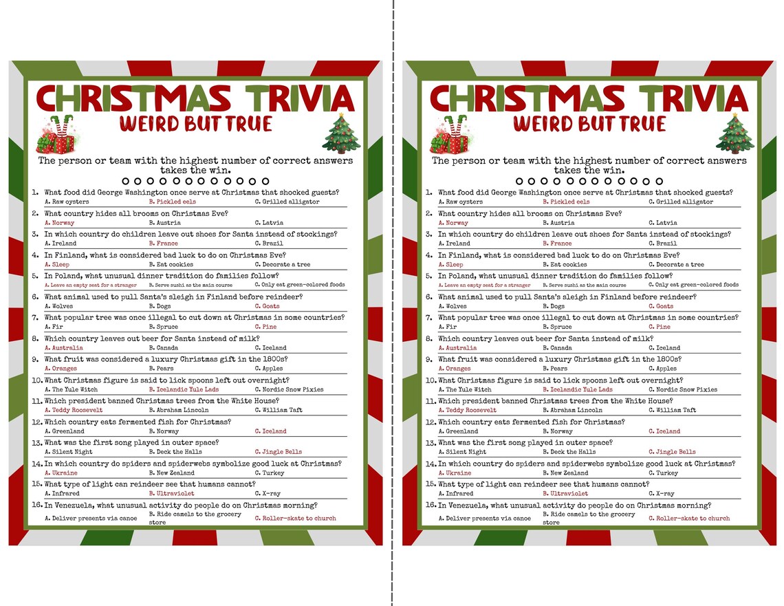 Fun Facts Christmas Trivia Game Friendsmas Game Kids Winter Class Party ...
