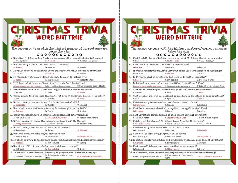 Fun Facts Christmas Trivia Game Friendsmas Game Kids Winter Class Party ...