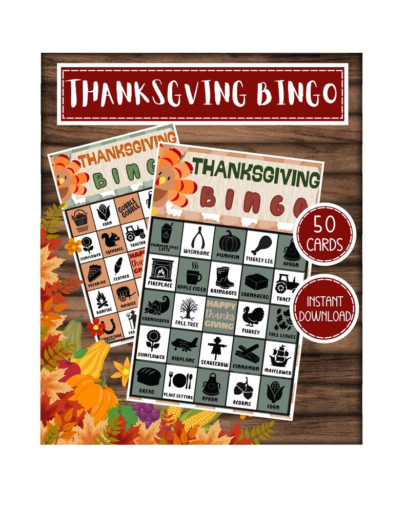 Thanksgiving Bingo, Riddles, 50 Thanksgiving Bingo Cards, Thanksgiving ...