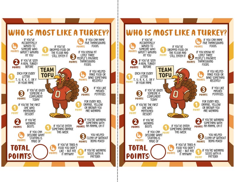 Thanksgiving Game, Who is Most Like a Turkey Game, Thanksgiving ...