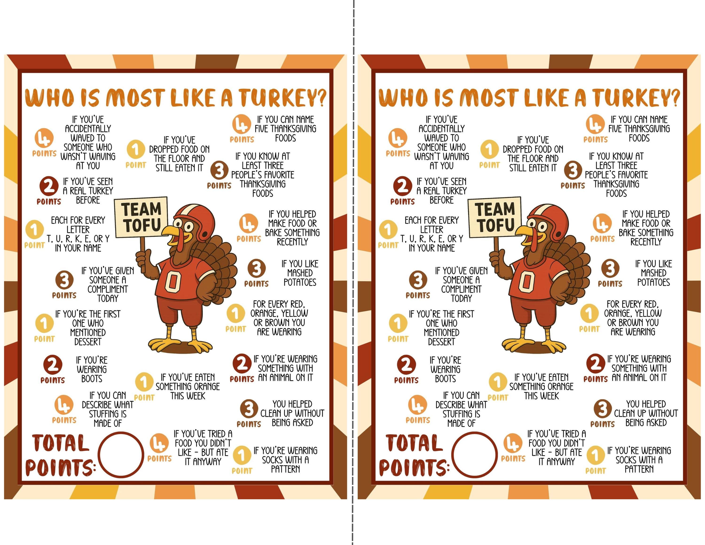 Thanksgiving Game, Who is Most Like a Turkey Game, Thanksgiving ...