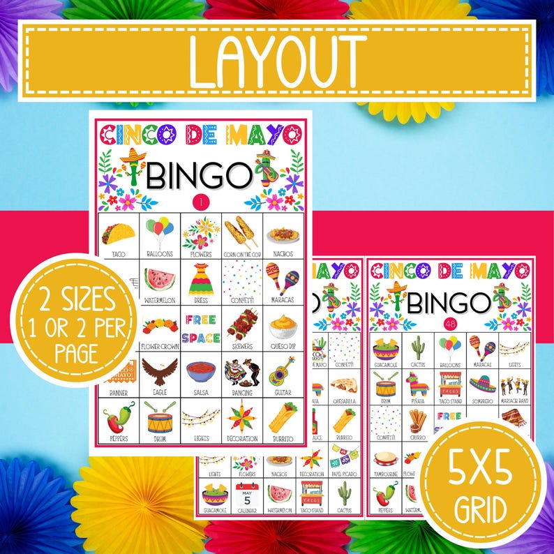 Cinco De Mayo Bingo Game Printable, Fiesta Party Game, 50 Unique Cards ...