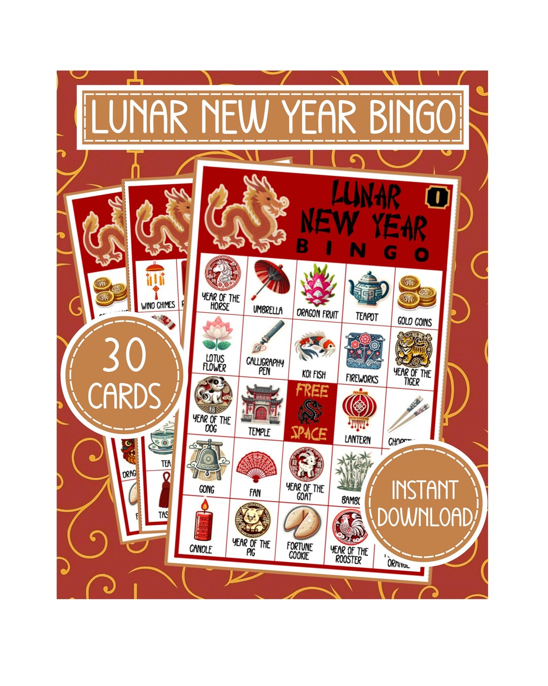 Lunar New Year Bingo Game – 30 Printable Cards (digital Download) - Etsy