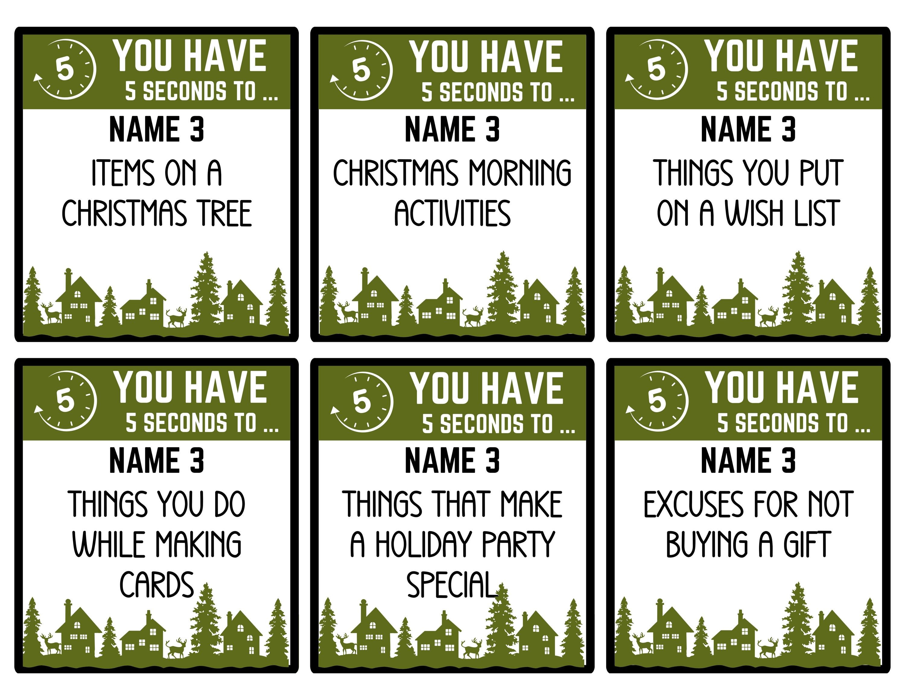 Christmas 5 Second Game Printable, Christmas Party Game, Holiday Party ...