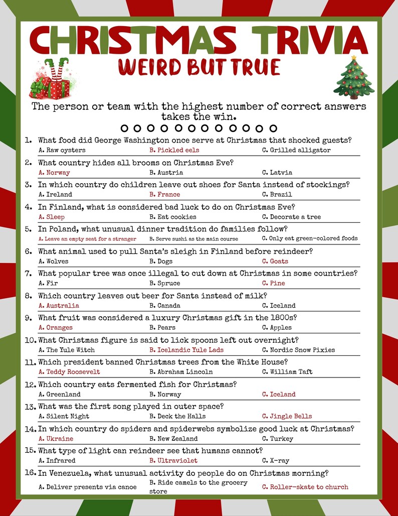 Fun Facts Christmas Trivia Game Friendsmas Game Kids Winter Class Party ...