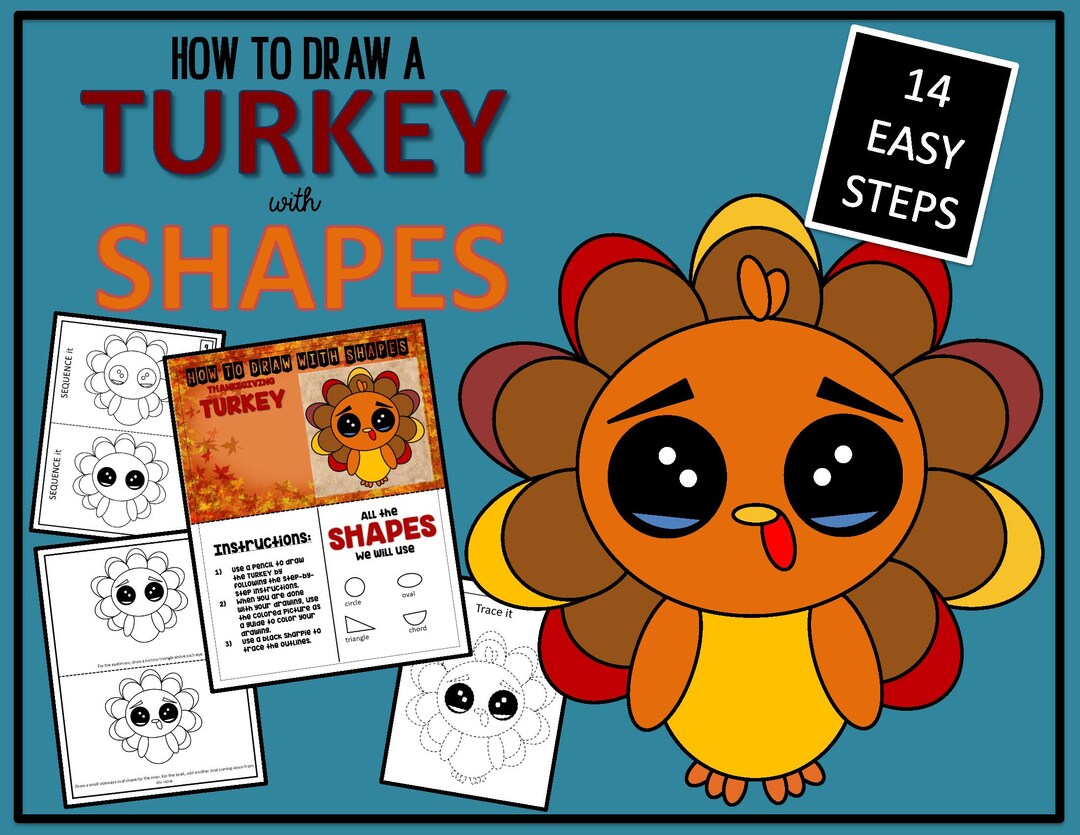 Turkey Directed Drawing for Kids | Easy 14-step How-to-draw Guide, Draw ...