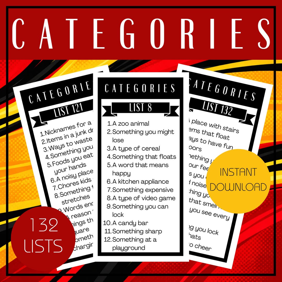 Scattergories Game, Family Scattergories Game, Categories Score Sheets ...