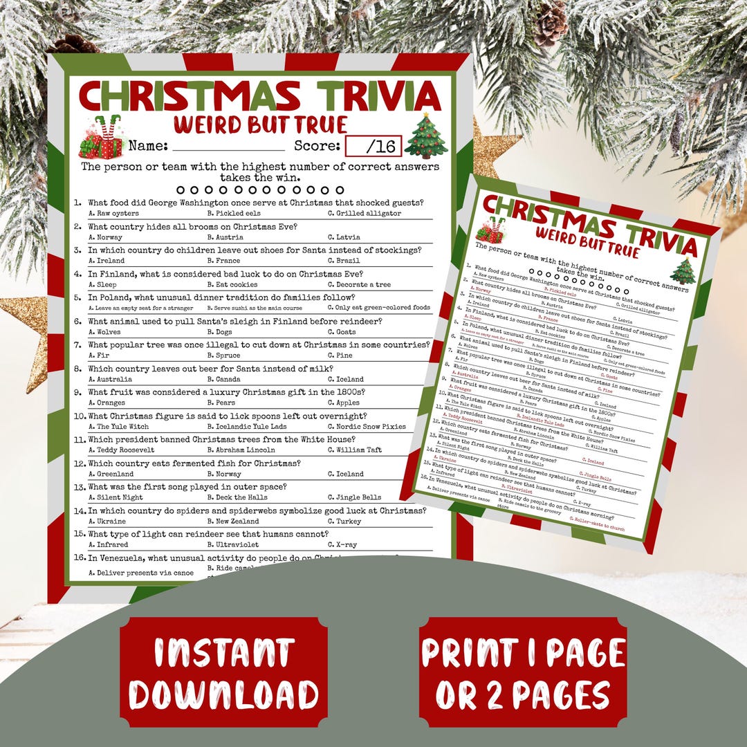 Fun Facts Christmas Trivia Game Friendsmas Game Kids Winter Class Party ...