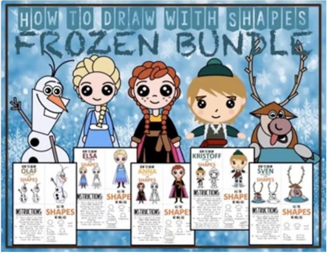 Draw With Shapes Frozen Bundle Step by Step Drawing Printable Anna Elsa ...