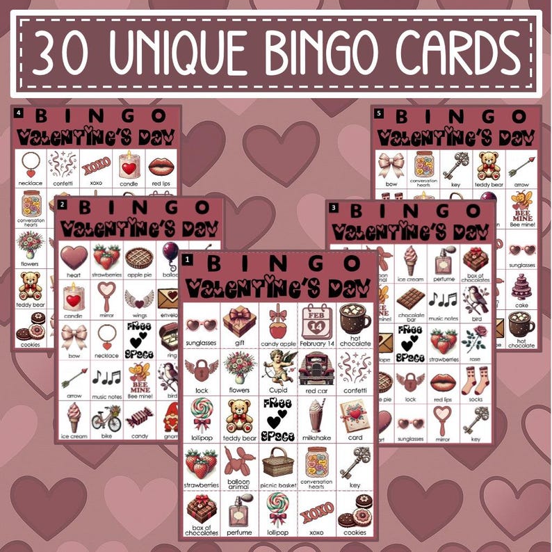 Valentine's Day Bingo Game, Printable Valentines Activity for Kids ...