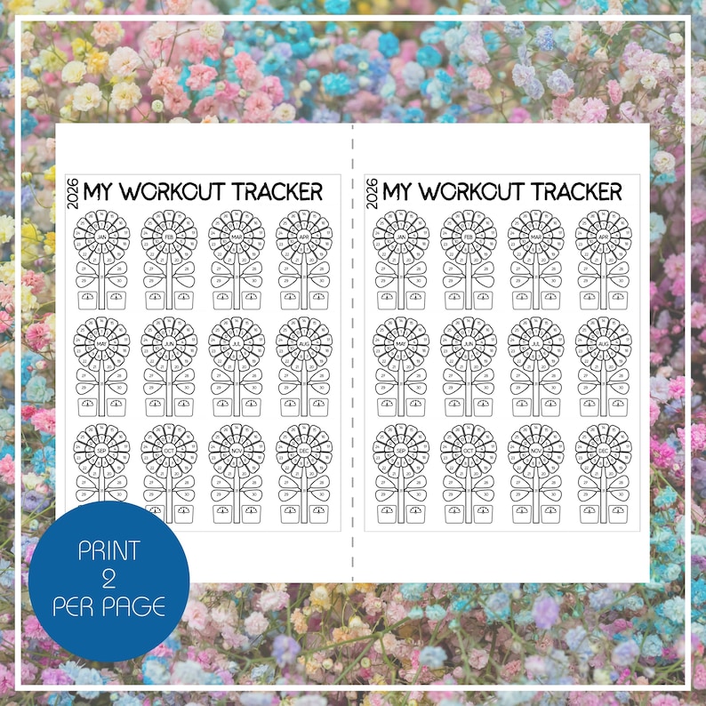 Yearly Workout Tracker Printable Flower Fitness Habit Tracker, Color-in ...