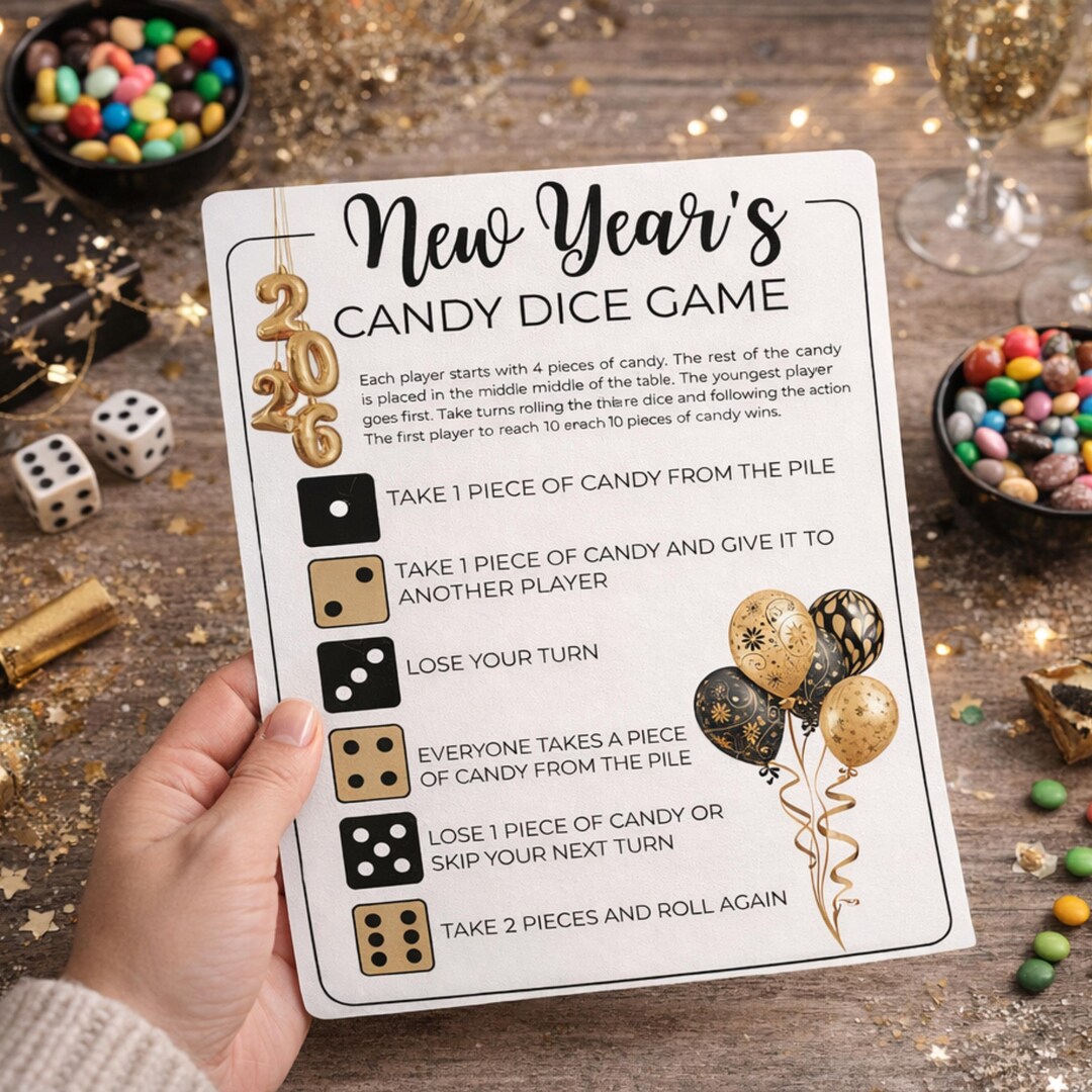 New Year's Eve Candy Dice Game, New Years Party Candy Dice Printable ...