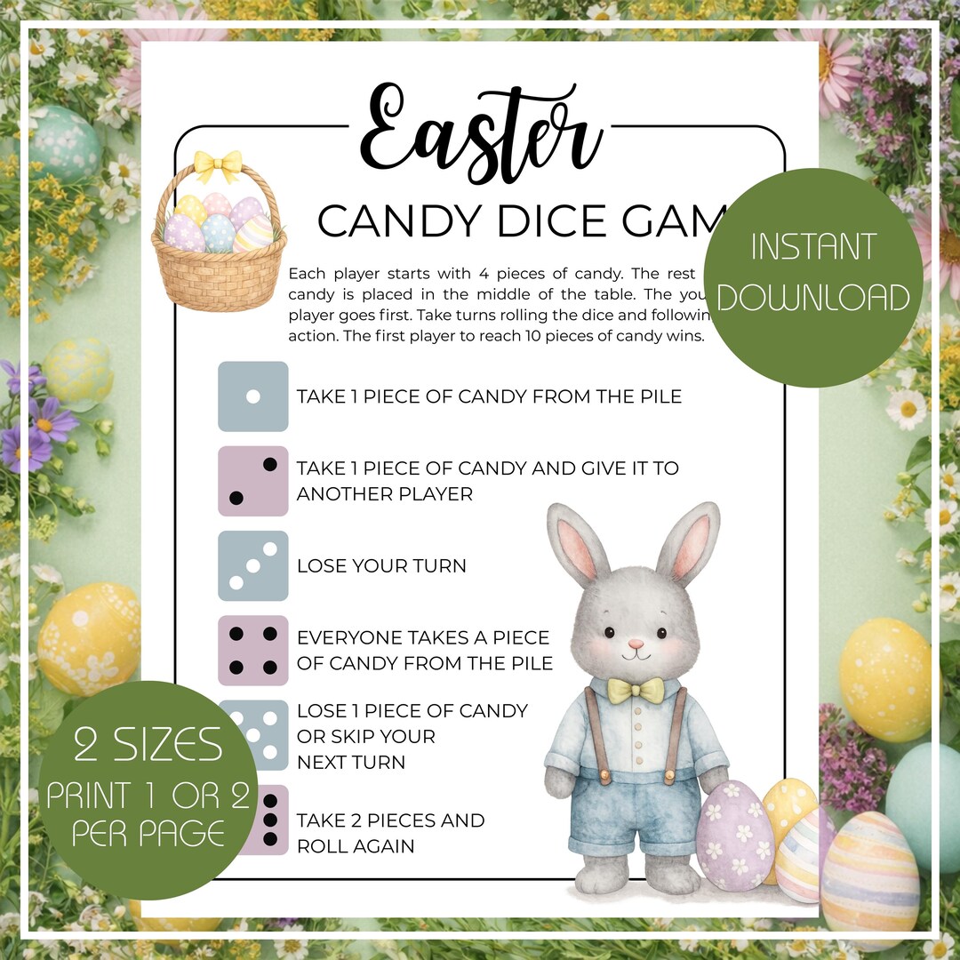 Easter Candy Dice Game, Easter Party Candy Dice Printable Game, Fun ...