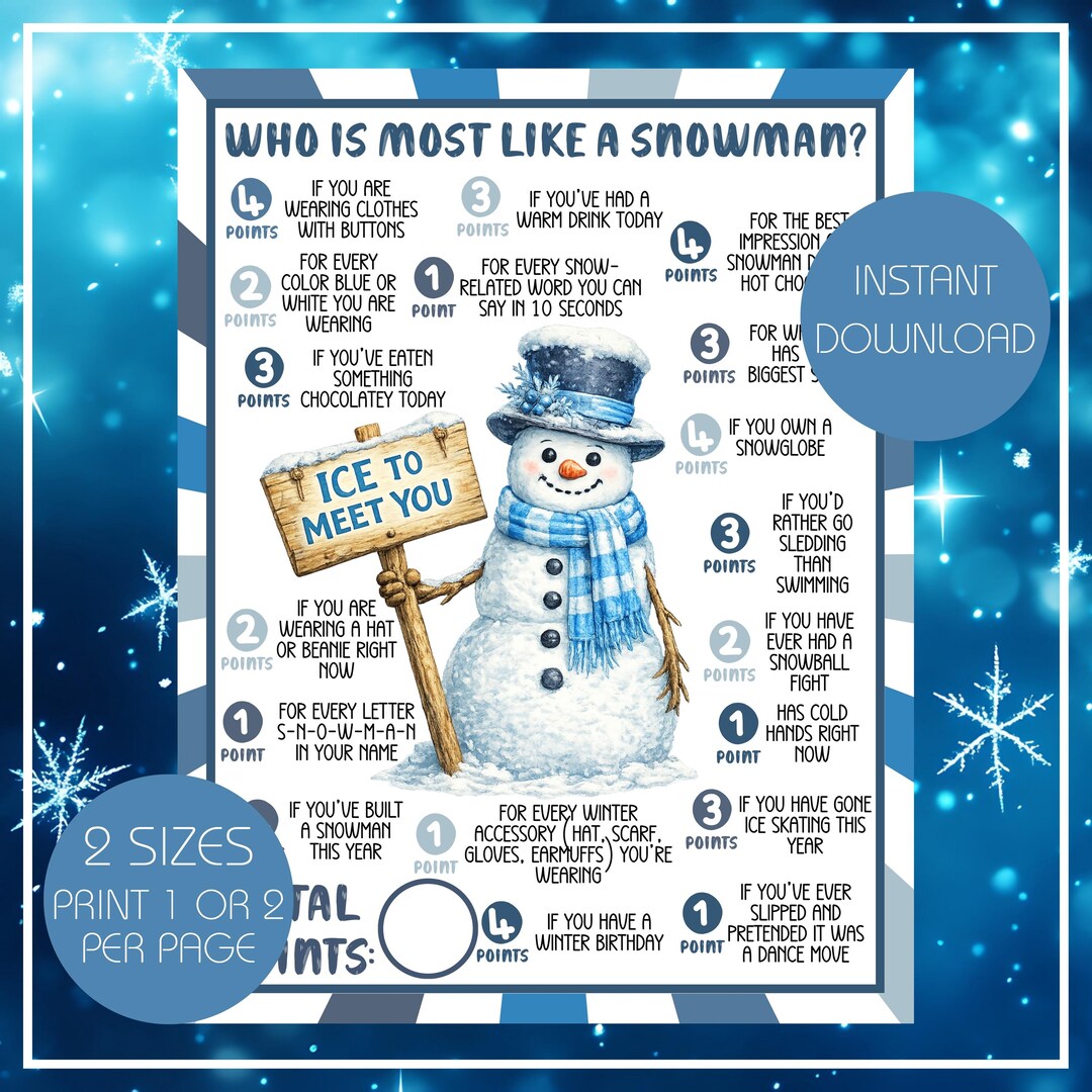 Who is Most Like a Snowman Printable Game, Funny Winter Party Activity ...