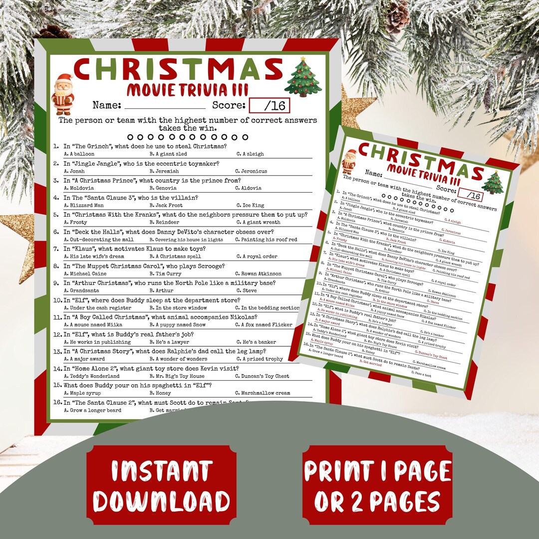 Christmas Movie Quote Trivia Game 3, Xmas Movies Quote Game, Christmas ...