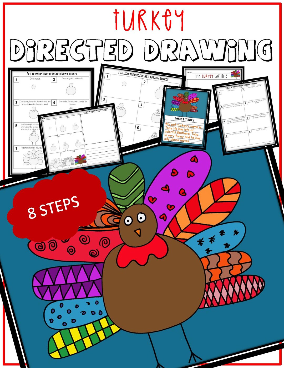 Turkey Directed Drawing for Kids | Easy 8-step How-to-draw Guide + Fun ...