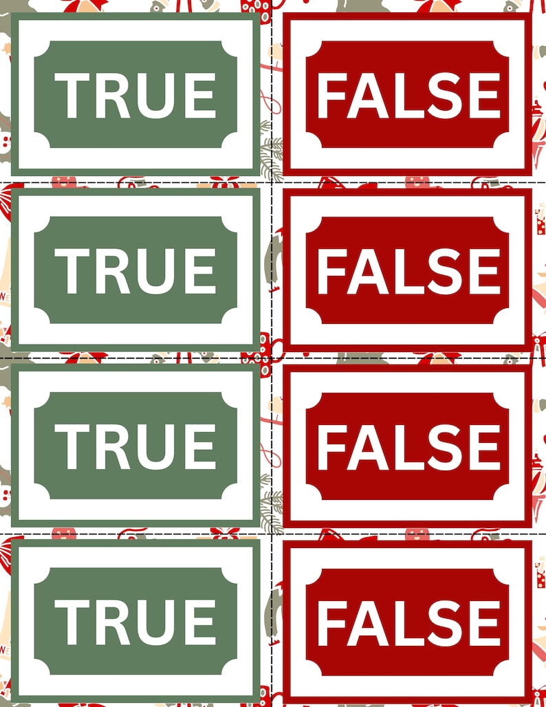 Printable Christmas True or False Game With 150 Statement Cards Family ...