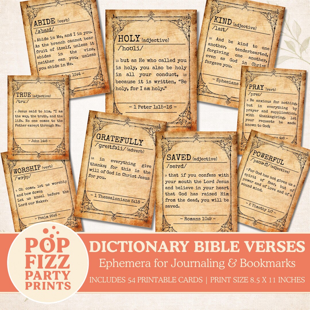 Vintage Bible Verse Dictionary Cards Printable, Christian Journaling ...
