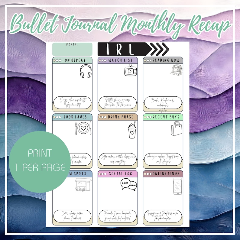 Bullet Journal Monthly Recap Printable Monthly Highlights & Favorites ...