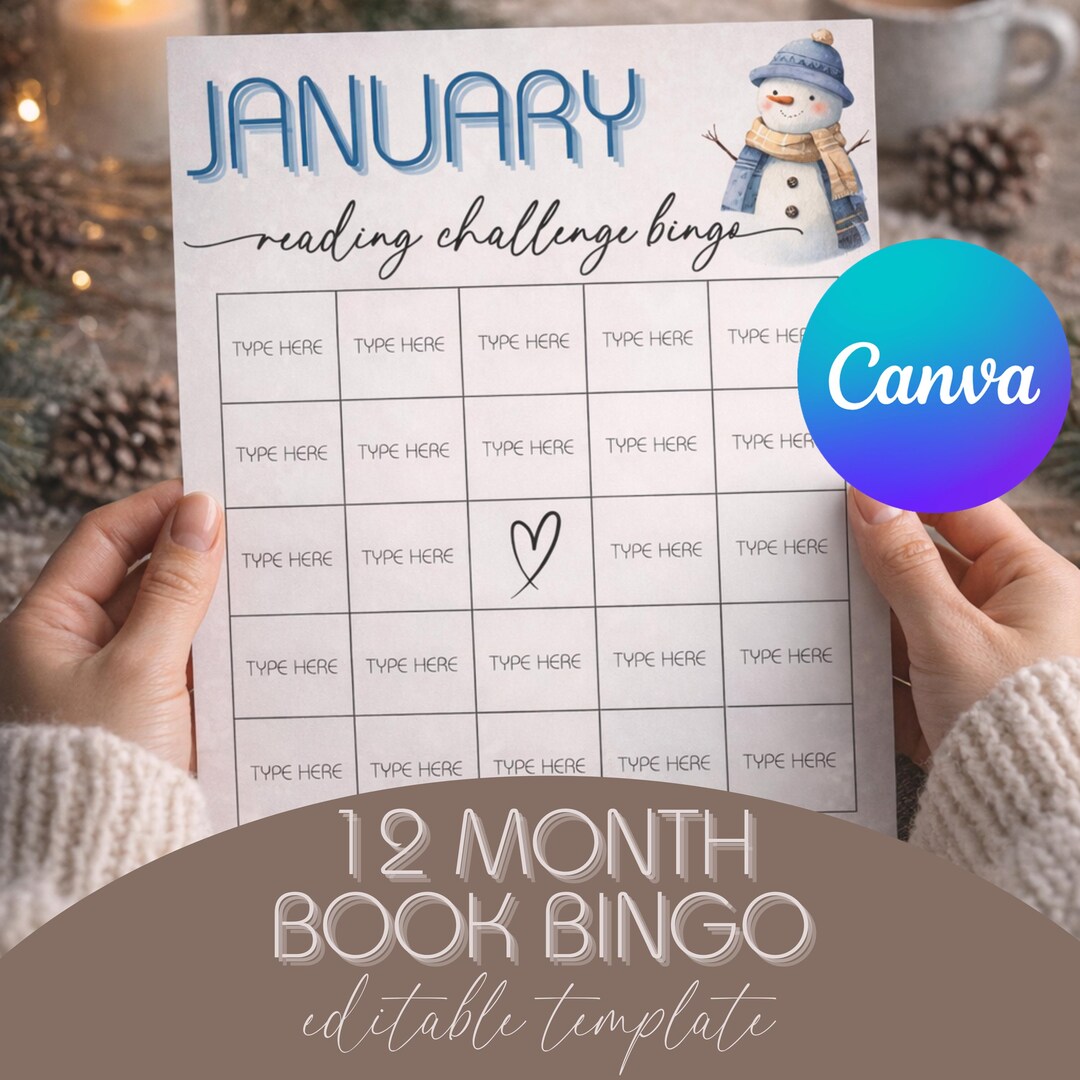 Book Bingo, 12 Monthly Book Bingo Challenges for Adults, Book Club Game ...