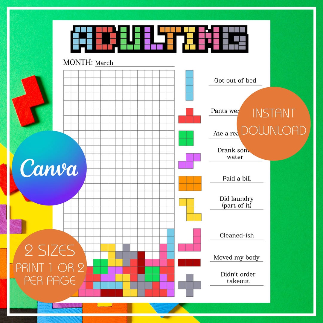 Adulting Tracker - PRINTABLE Journal Page - Monthly Tracker - Fun Habit ...