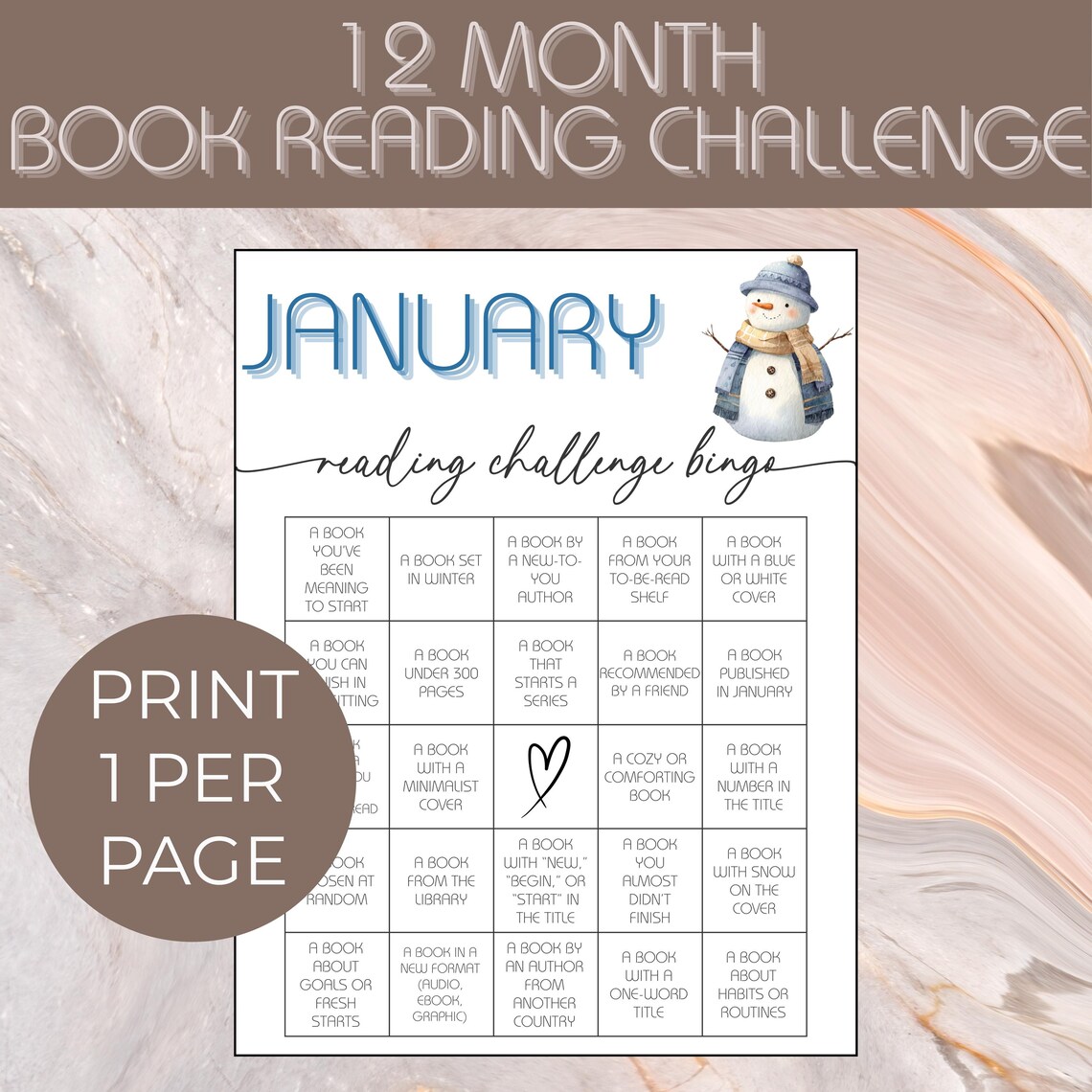 Book Bingo, 12 Monthly Book Bingo Challenges, Book Bingo for Adults ...