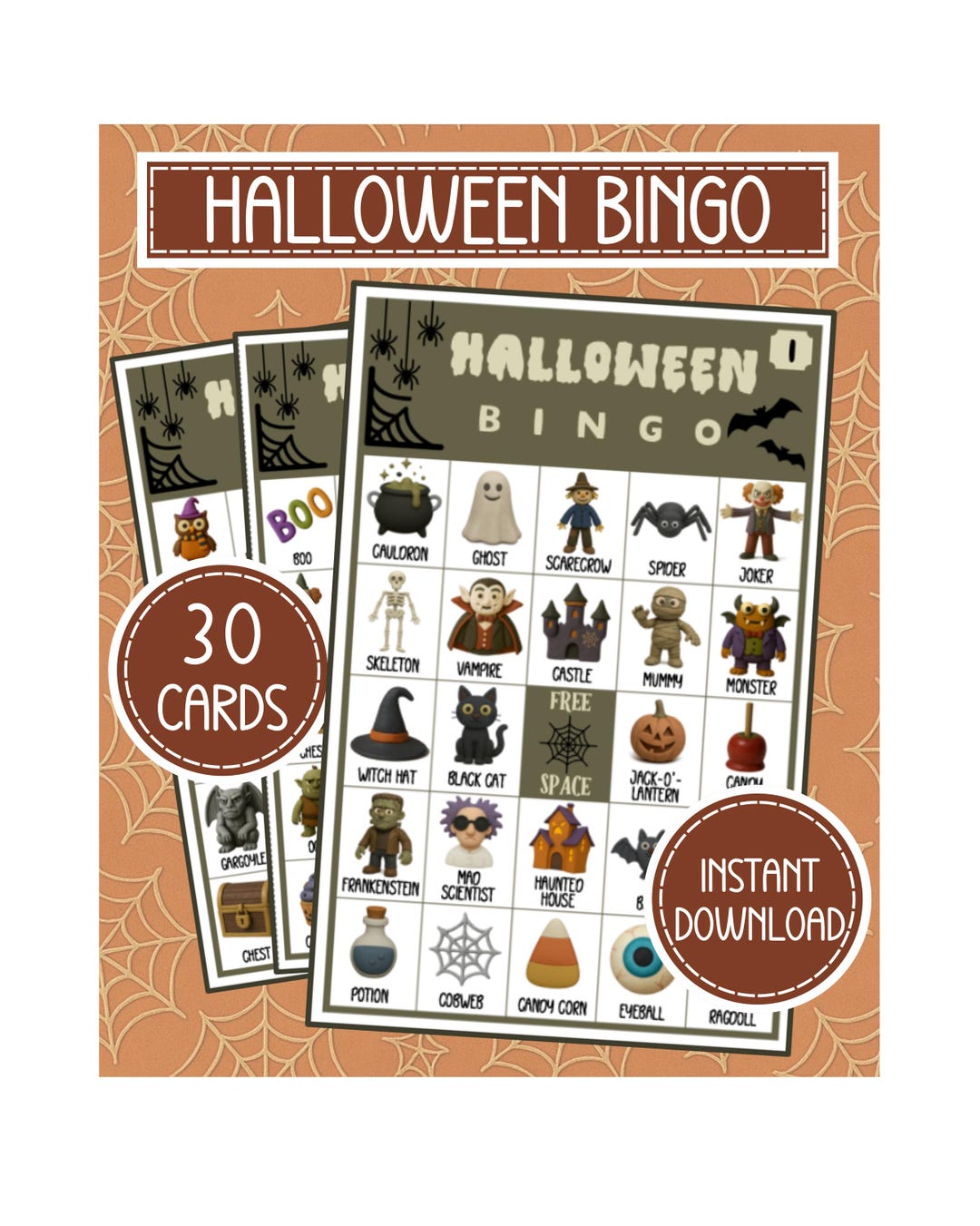 Halloween Bingo, Halloween Bingo Cards, Halloween Game, Halloween Party ...