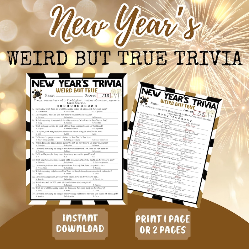 Fun Facts New Year's Trivia Game New Year's Game Kids Winter Class ...