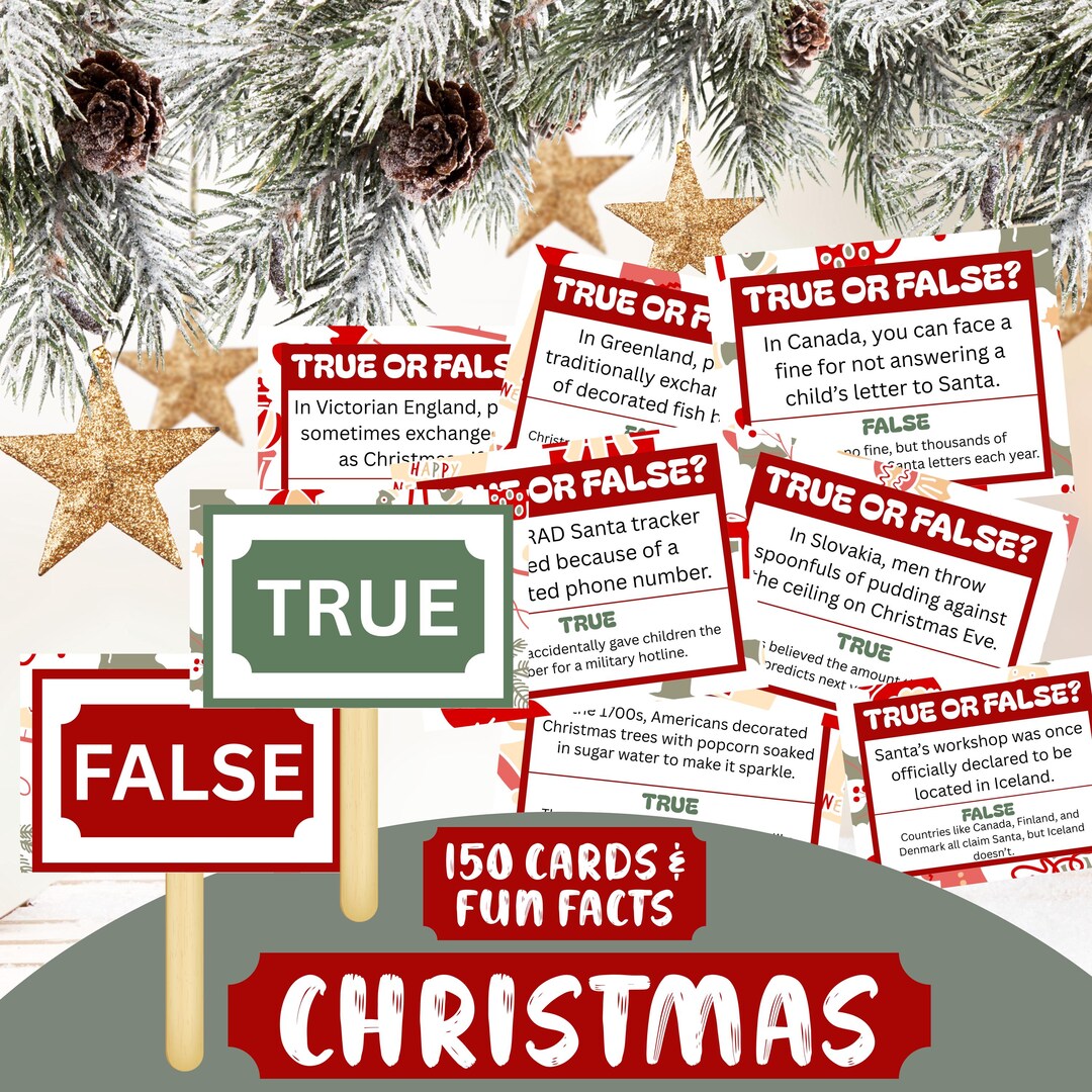 Printable Christmas True or False Game With 150 Statement Cards Family ...