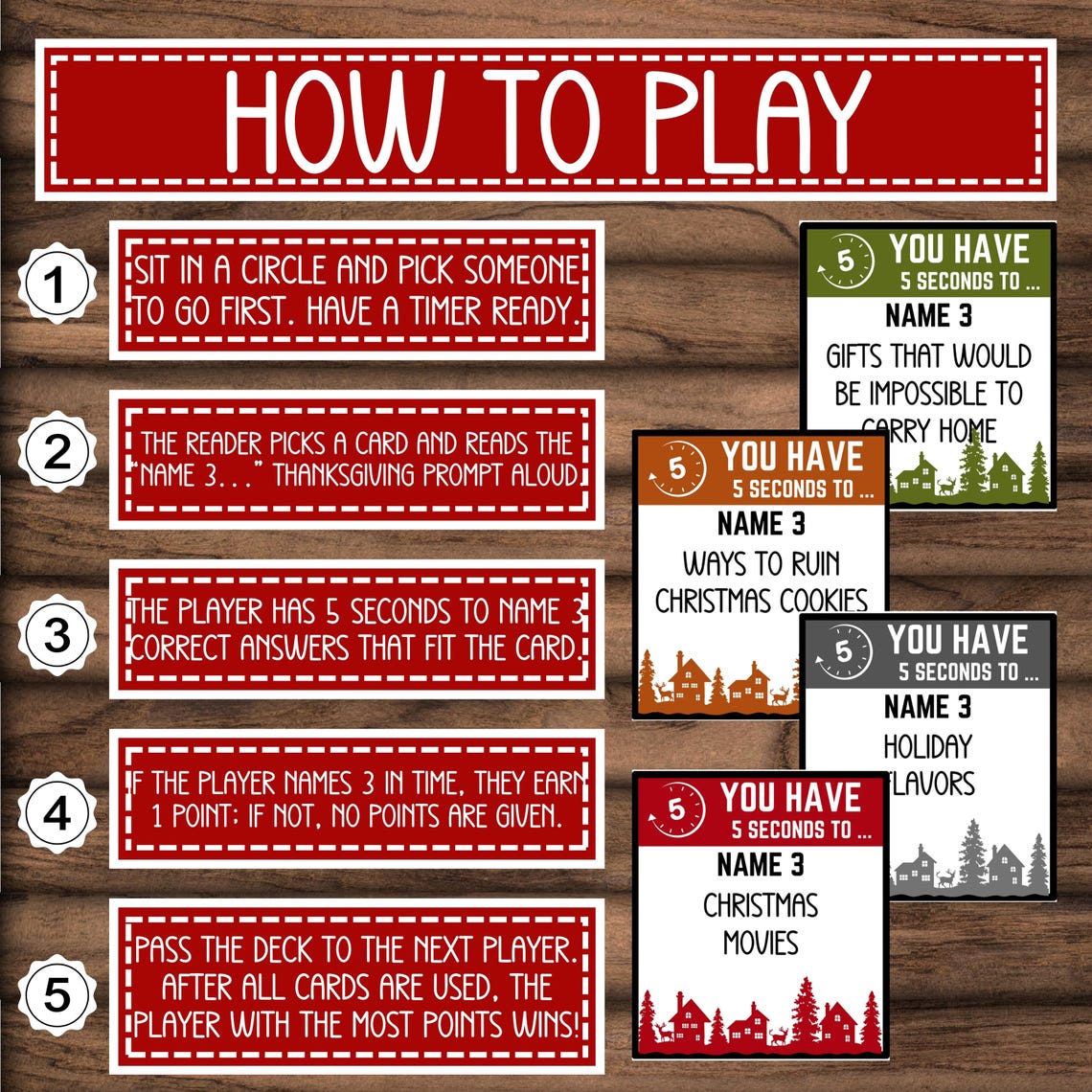 Christmas 5 Second Game Printable, Christmas Party Game, Holiday Party ...