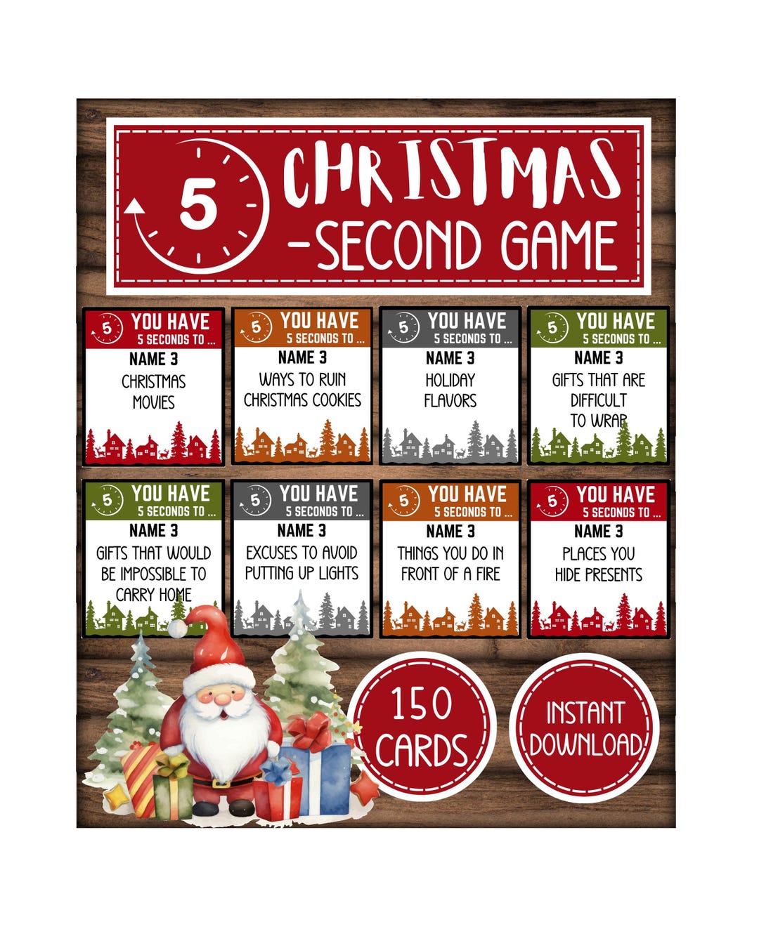 Christmas 5 Second Game Printable, Christmas Party Game, Holiday Party ...