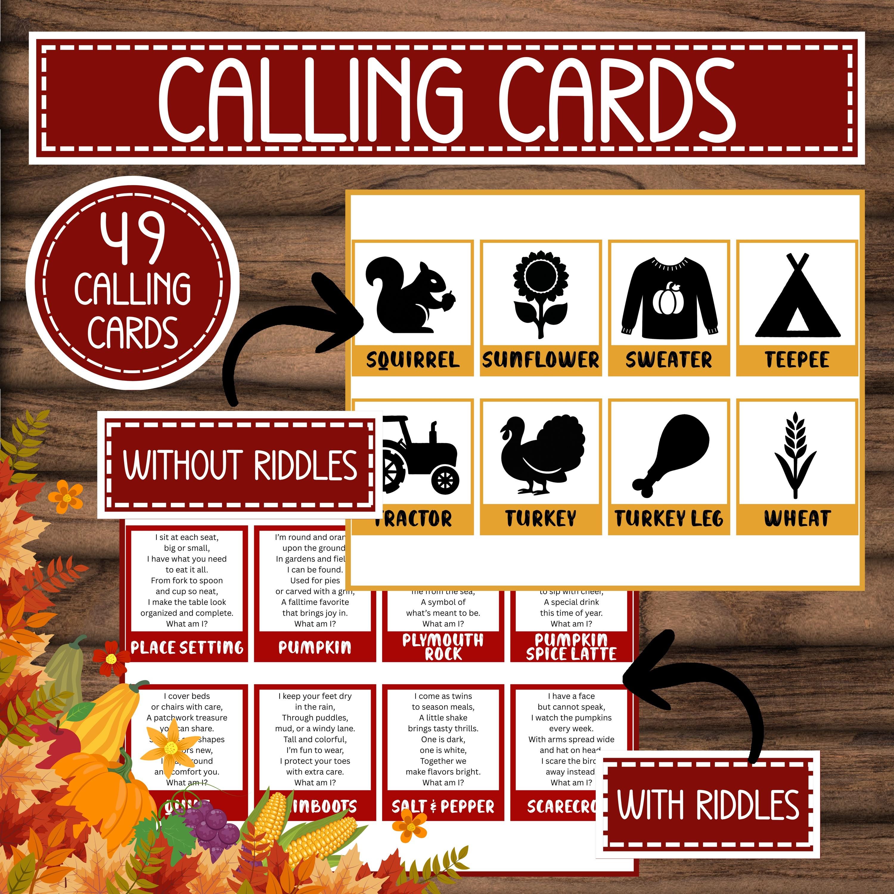 Thanksgiving Bingo, Riddles, 50 Thanksgiving Bingo Cards, Thanksgiving ...