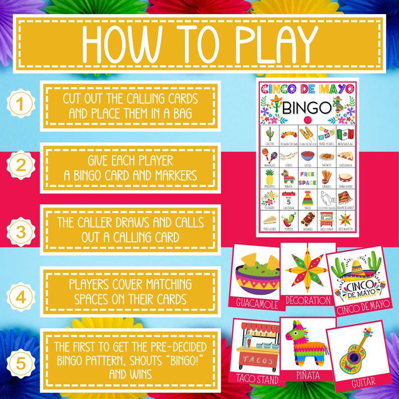 Cinco De Mayo Bingo Game Printable, Fiesta Party Game, 50 Unique Cards ...