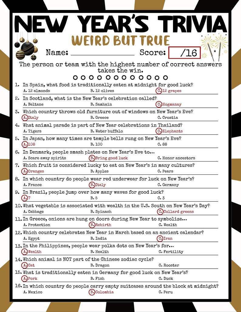 Fun Facts New Year's Trivia Game New Year's Game Kids Winter Class ...