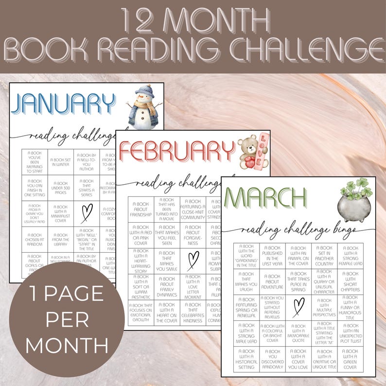 Book Bingo, 12 Monthly Book Bingo Challenges, Book Bingo for Adults ...