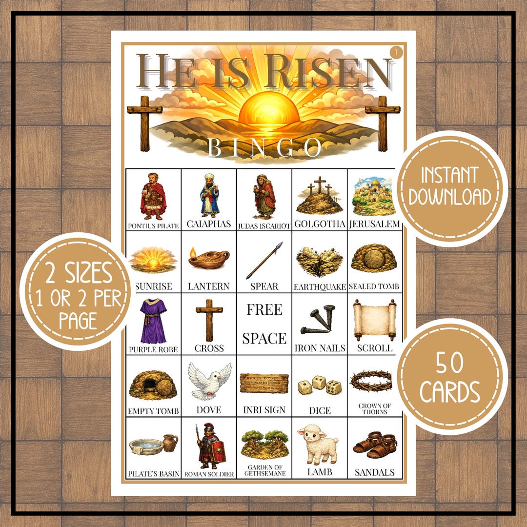 He is Risen Easter Bingo Game Printable | Christian Easter Party Game ...