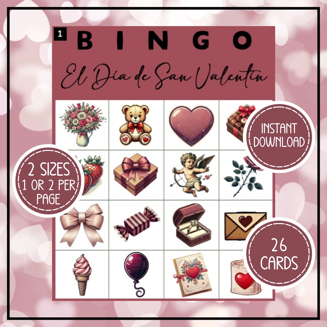 Spanish Valentine’s Day Bingo | Loteria De San Valentín En Español ...
