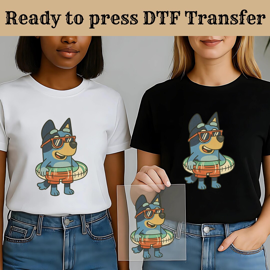 Summer Bluey DTF Transfer, Retro Bluey Floatie Heat Press, Bluey Pool ...