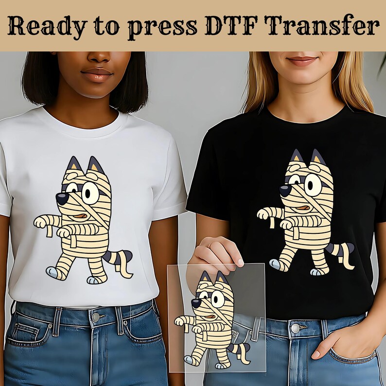 Bluey Halloween DTF Transfer, Mummy Bluey Heat Press Design, Ready to ...